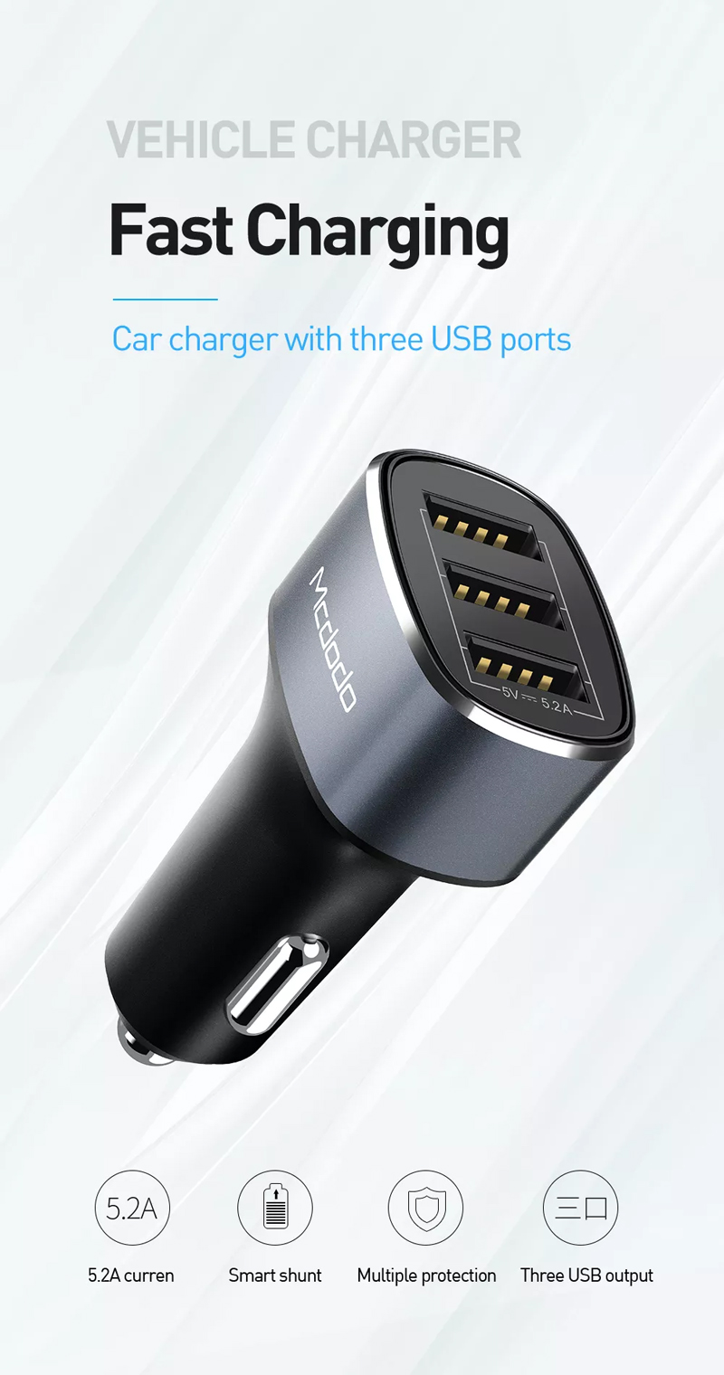 MCDODO CC-6300 5.2A Quick Charging Car Charger Vehicle Charger with 3 ...