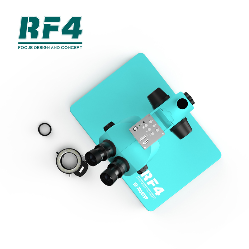 RF4 RF7050TVP-2KC2-PO2 7-50X Adjustable Trinocular Stereo Microscope with 2K HD Camera & 144 LED ...