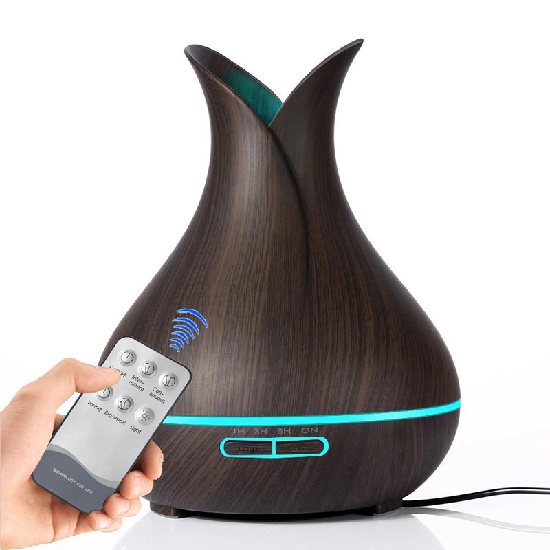 400 ml Wood Grain Vase Style Essential Oil Diffuser with Remote Control ...