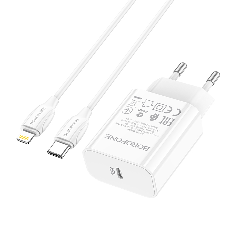 BOROFONE BA65A Type-C Single Port PD20W Charger with Type-C to iP EU ...