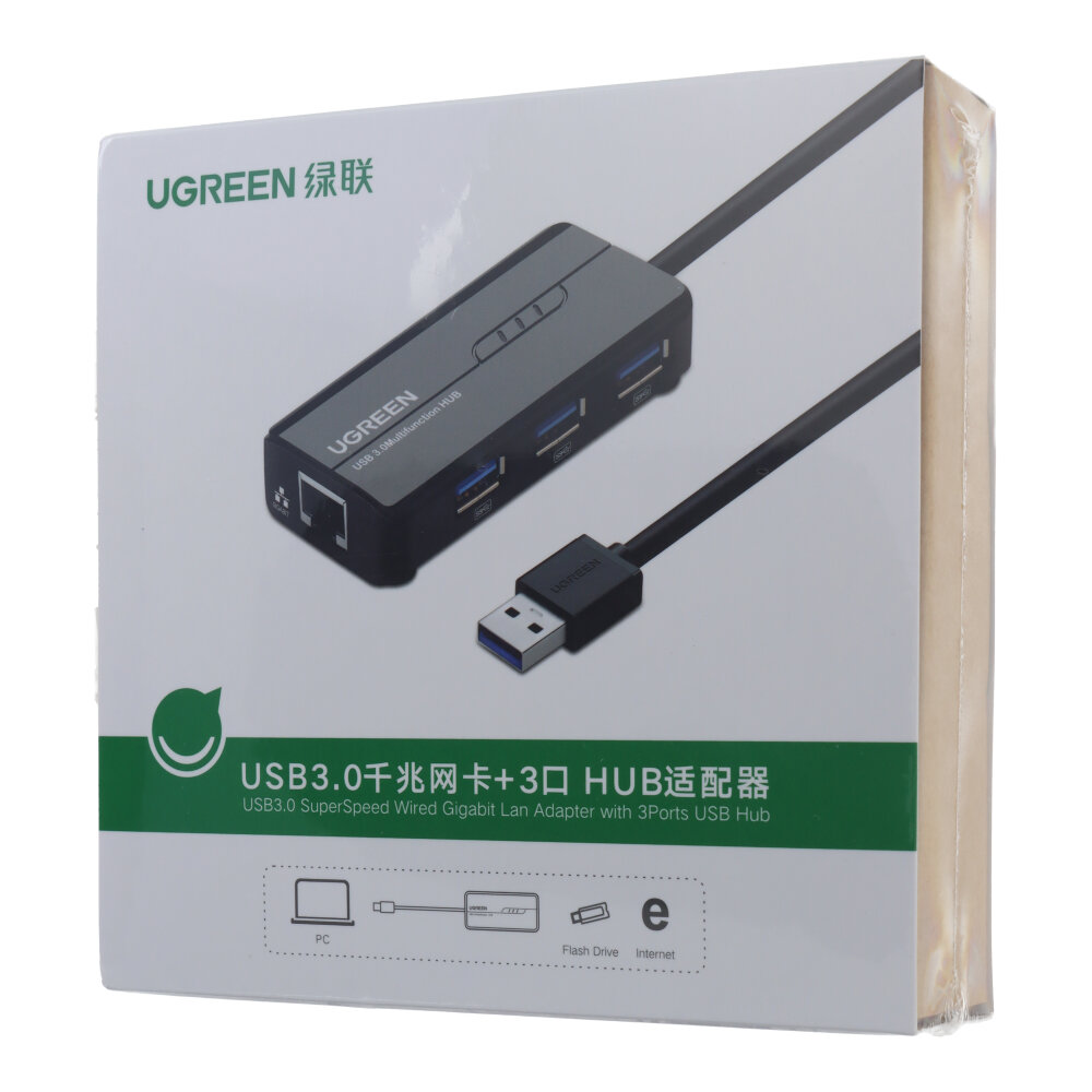 UGREEN 20265 3*USB 3.0 Hub with Gigabit Ethernet Black