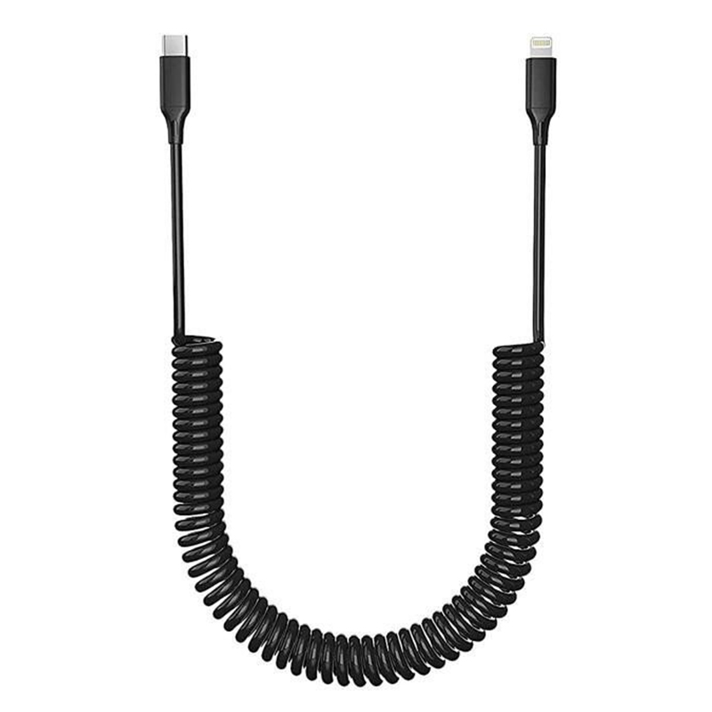 100Pcs Lightning to Type-C PD20W Cable Extendable Coil Cord Black