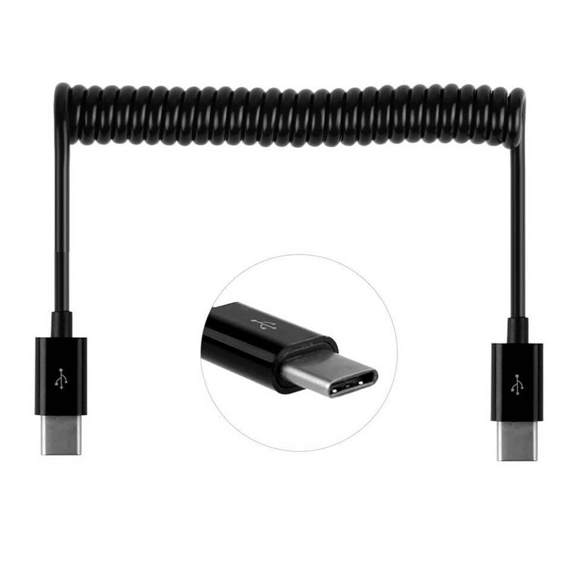 100Pcs Dual Type-C PD18W Cable Extendable Coil Cord Black