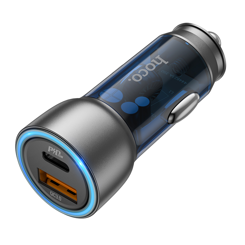 HOCO NZ8 Sprinter 43W USB+PD25W Dual Port Car Charger Blue