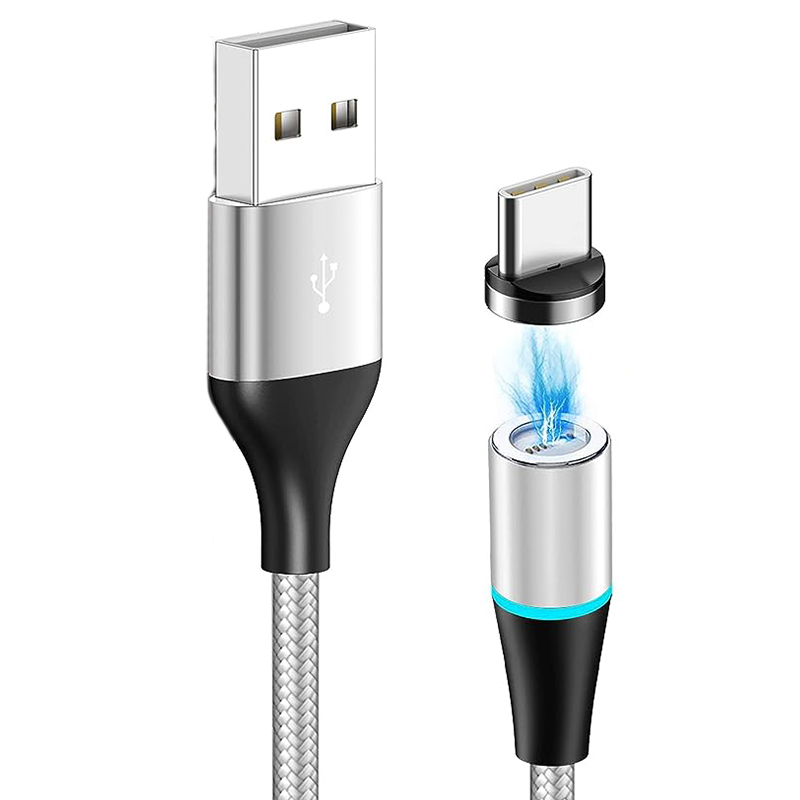 Type-C Ports 1M 3A Magnetic Data Charging Cable Silver