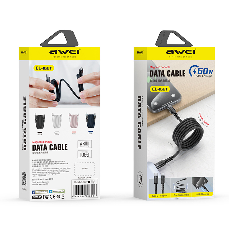 AWEI CL-166T 60W 1M Type-C to Type-C Fast-Charging Data Cable with ...
