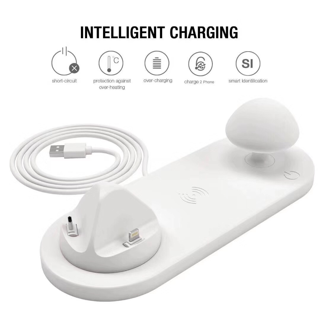 3 in 1 Qi Wireless Charger Desktop Station With Mushroom LED Light QC3 ...